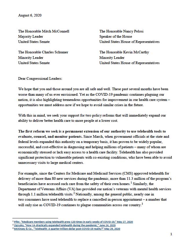 COVID Telehealth Reform! 180 Doctors Send Congress Letter!