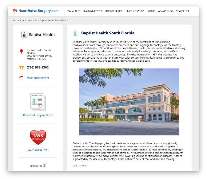 Baptist Health South Florida Joins HeartValveSurgery.com!